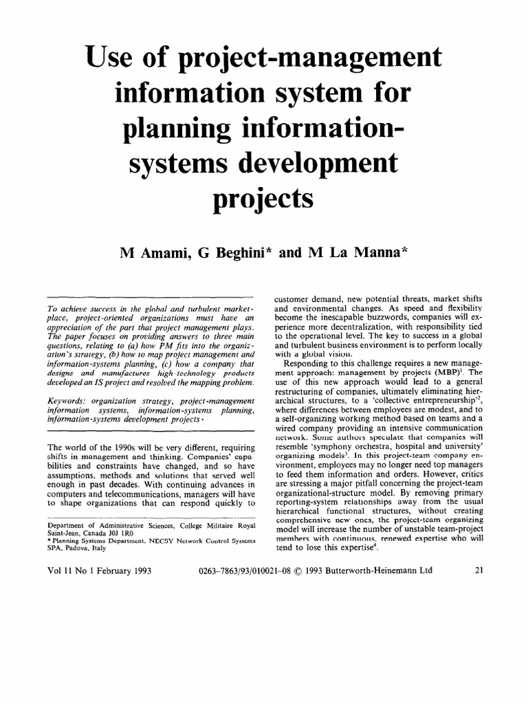 Use of Project-Management Information System For Planning Information ...