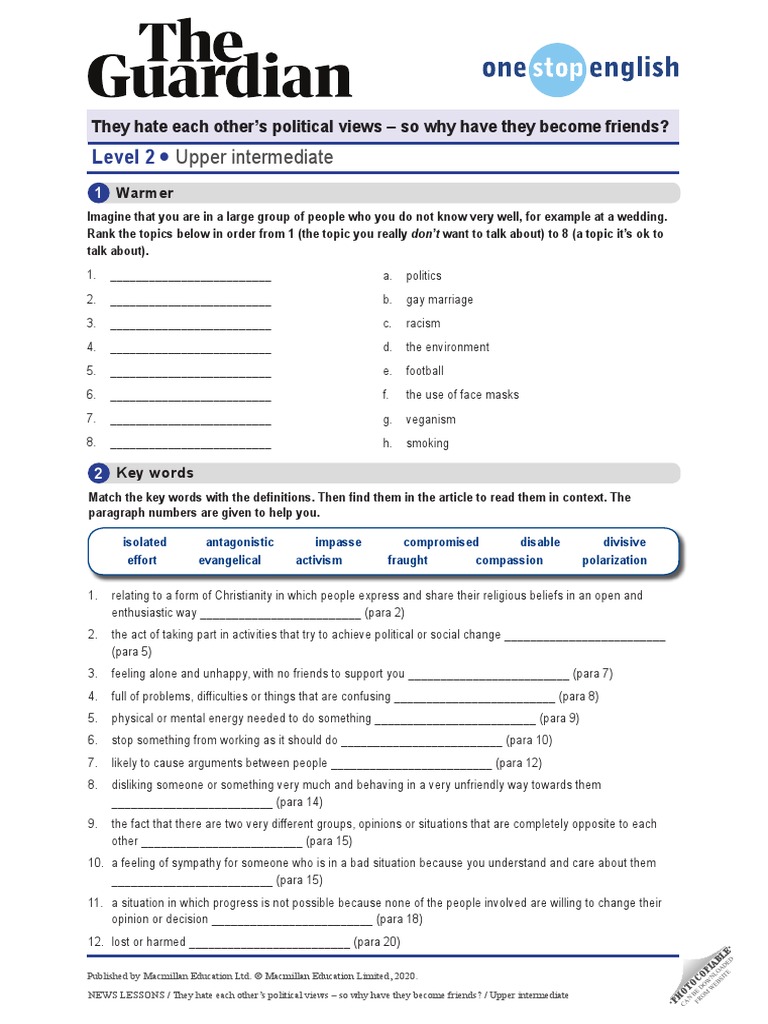 News Lessons Political Views Upper Intermediate Worksheet 153080 | PDF