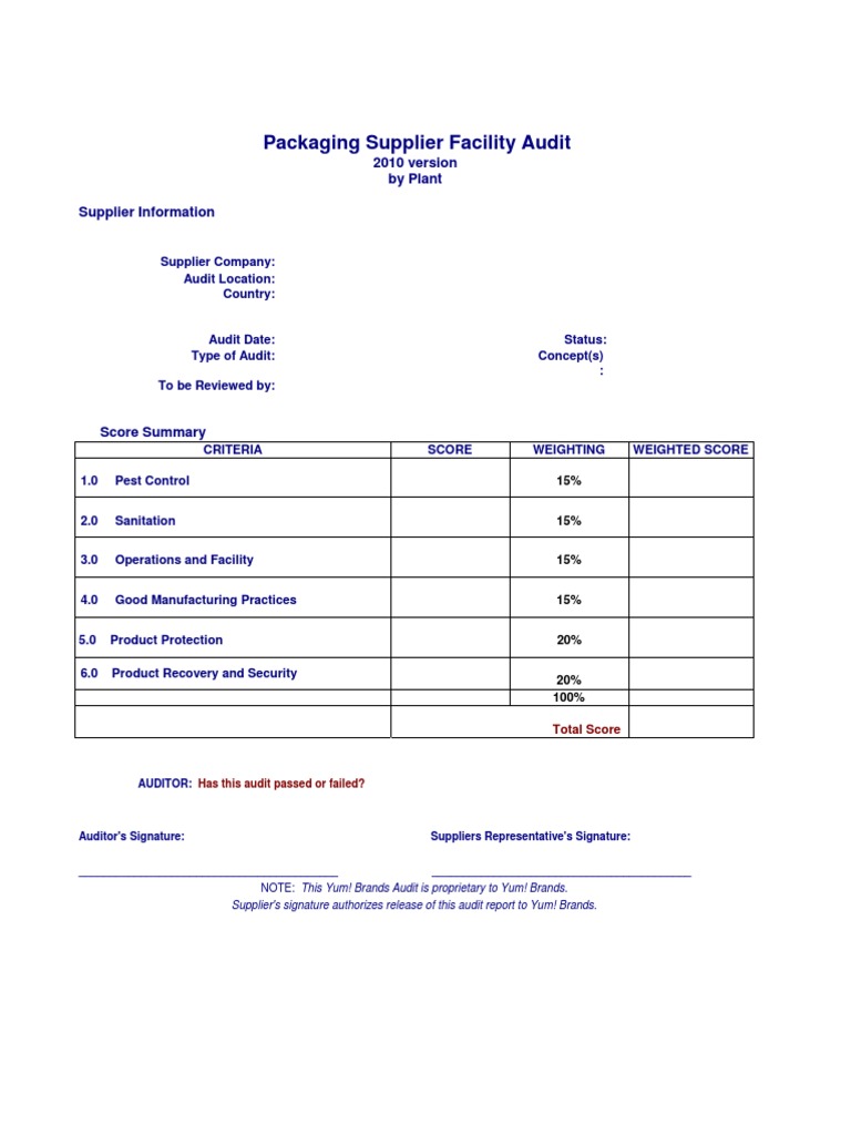 Yum Packaging Score Card | PDF | Audit | Packaging And Labeling