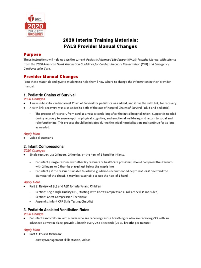 PALS Interim Material 2020 - Provider Manual Changes | PDF ...