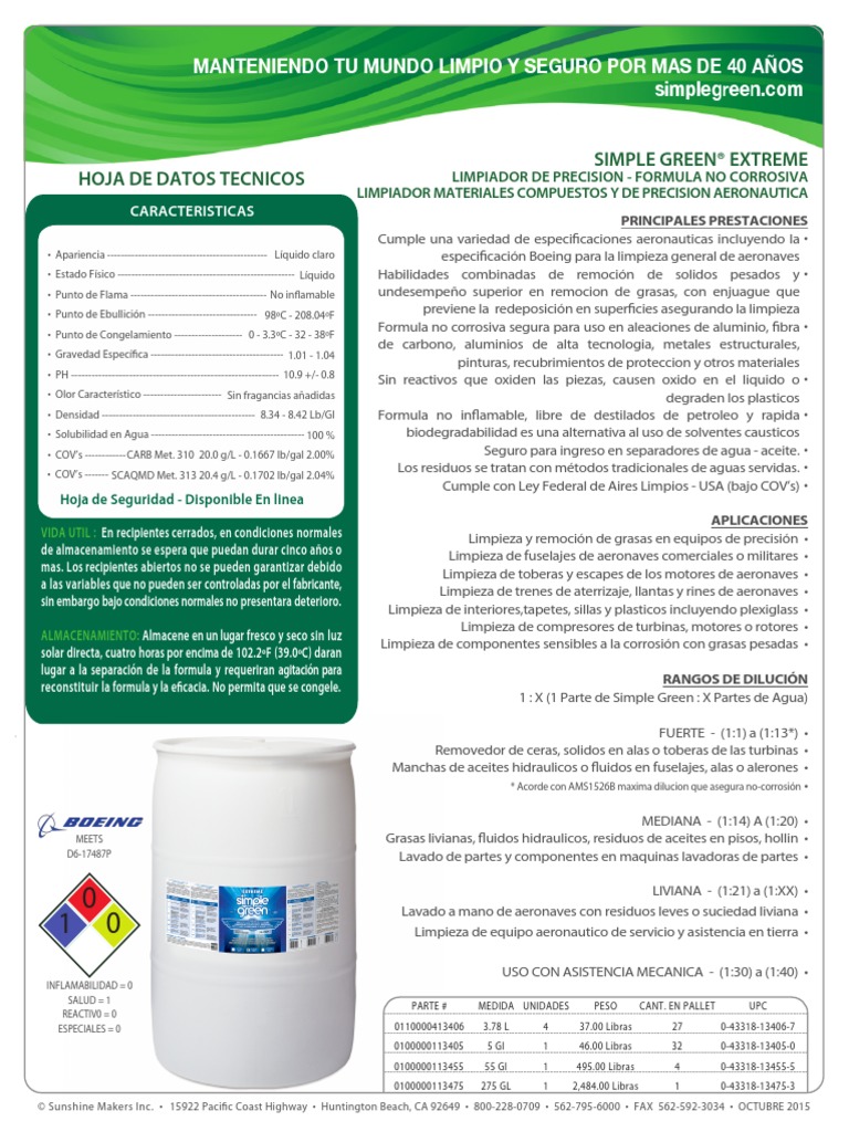 Simple Green Extreme TDS | Descargar gratis PDF | Sustancias químicas ...