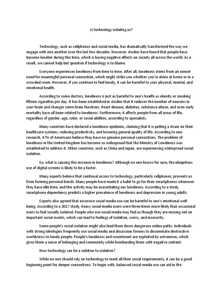 Is Technology Isolating Us | PDF | Loneliness | Social Media