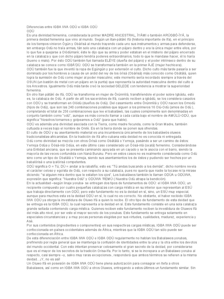 Différence Entre Igba Iwa Odù Et Igba Odù | PDF