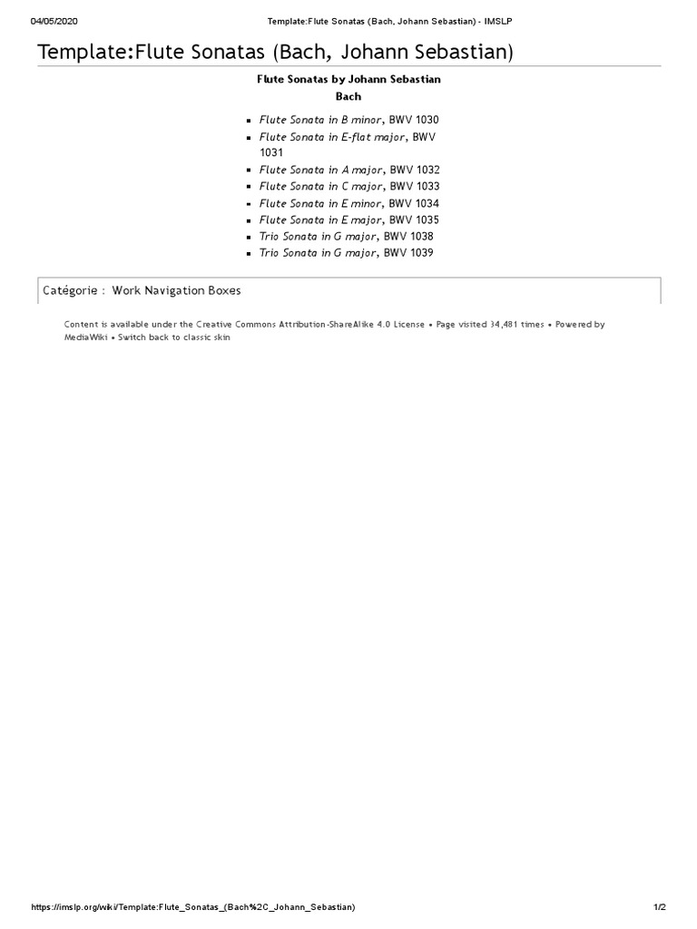 Bach Flute Sonatas Overview on IMSLP | PDF