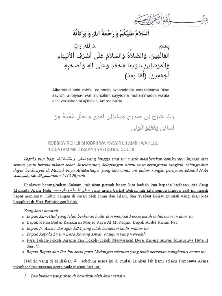 Contoh Protokol Acara Maulid Nabi Muhammad | PDF