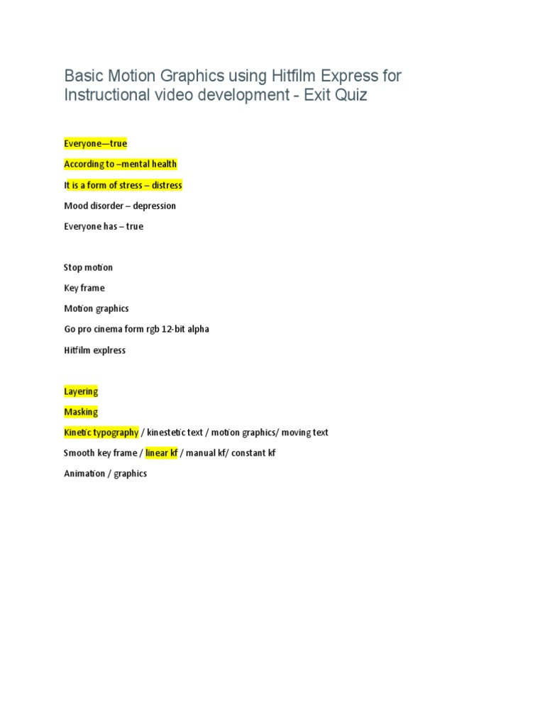 Basic Motion Graphics Using Hitfilm Express For Instructional Video Development | PDF