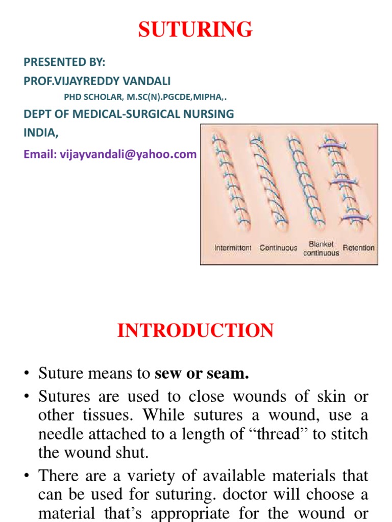 Suturing: Presented By: Prof - Vijayreddy Vandali Dept of Medical ...