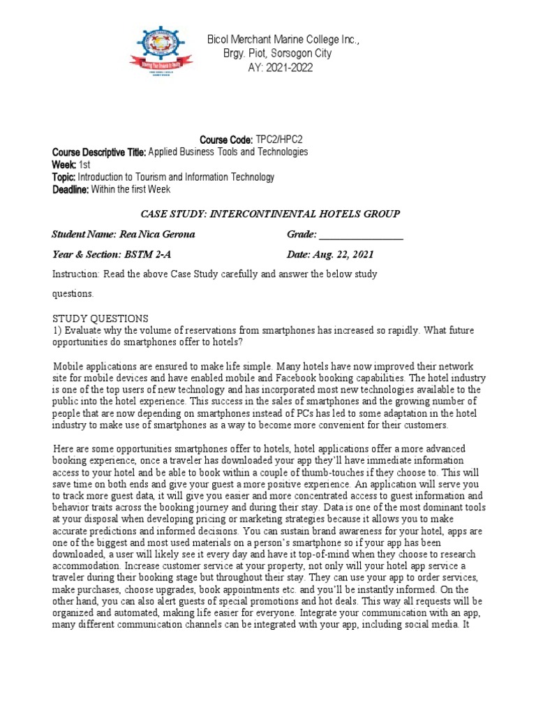 TPC2 HPC2 MODULE1 - CASE STUDY Intercontinental Hotels Group | PDF ...