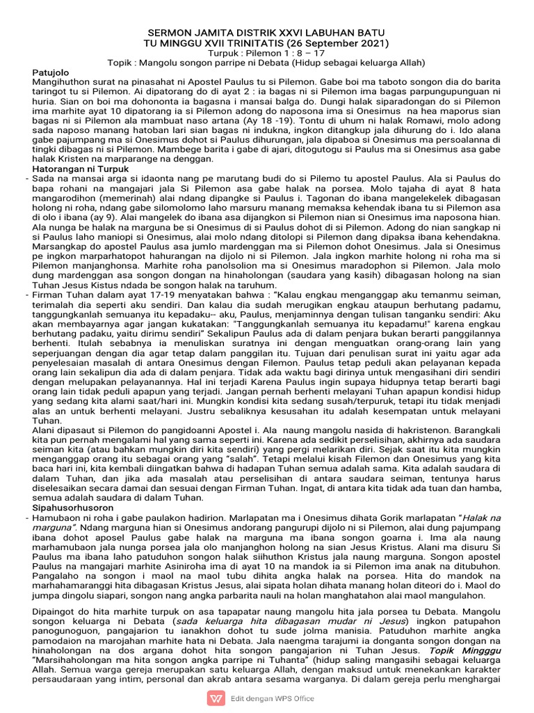Sermon Jamita Distrik Xxvi Labuhan Batu | PDF
