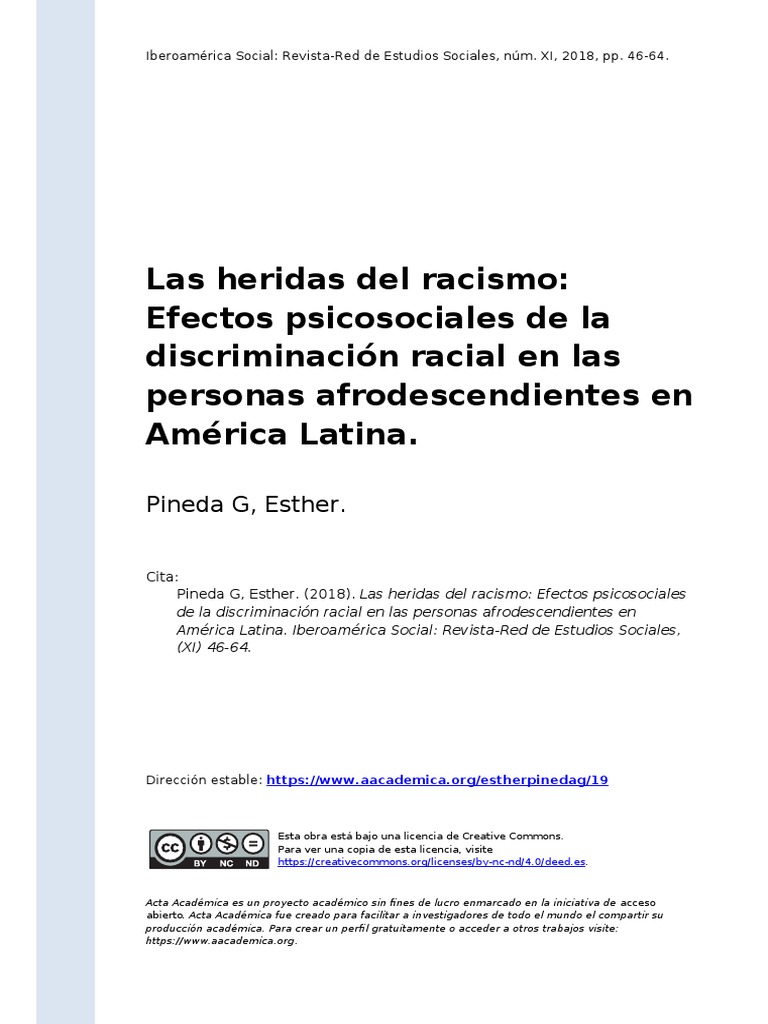 Pineda G, Esther. (2018) - Las Heridas Del Racismo Efectos ...