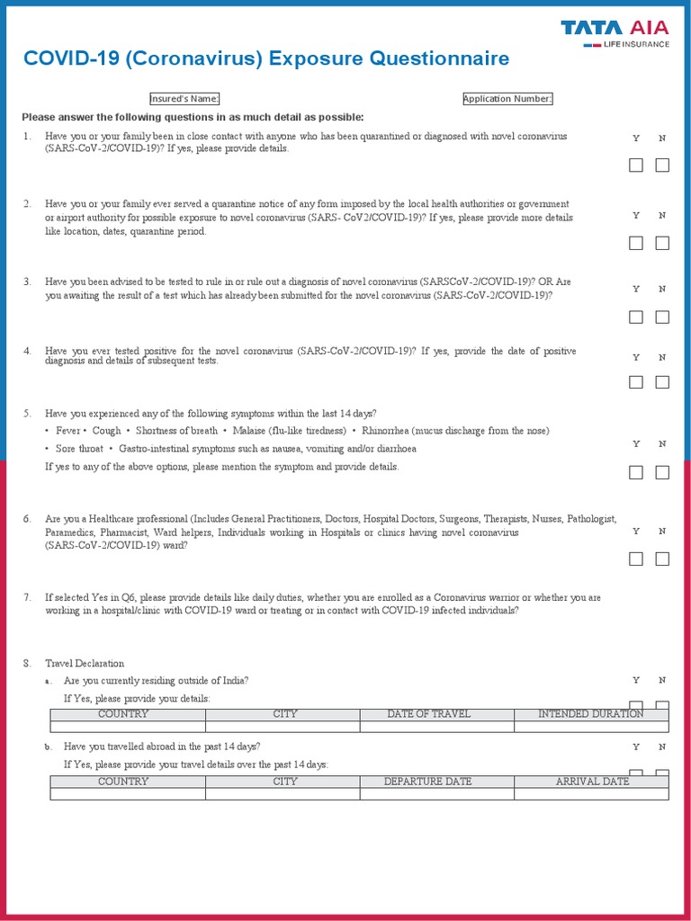 COVID-19 (Coronavirus) Exposure Questionnaire: Please Answer The ...