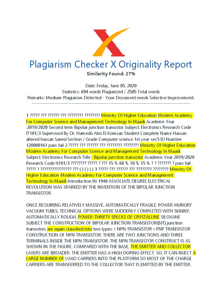 Plagiarism Checker X Originality Report: Similarity Found: 27% | PDF ...