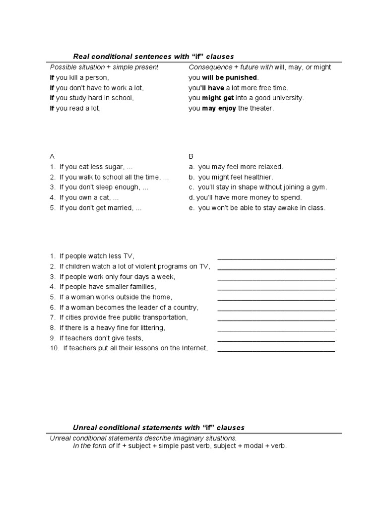 Real Conditional Sentences With "If" Clauses | PDF