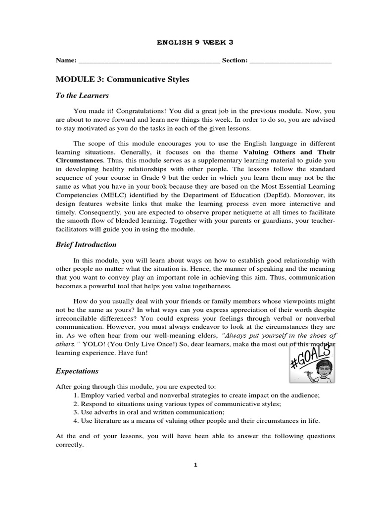 MODULE 3: Communicative Styles: To The Learners | PDF | Nonverbal ...