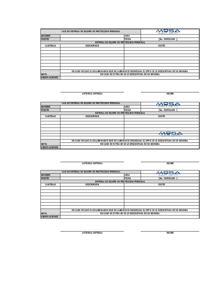 Vales de Salida de Epp | PDF