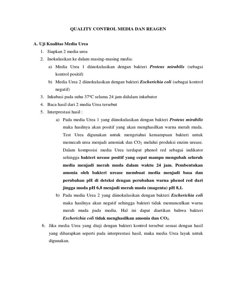 Uji Kualitas Media Urea & Reagen Katalase | PDF | Pengembangan Diri ...