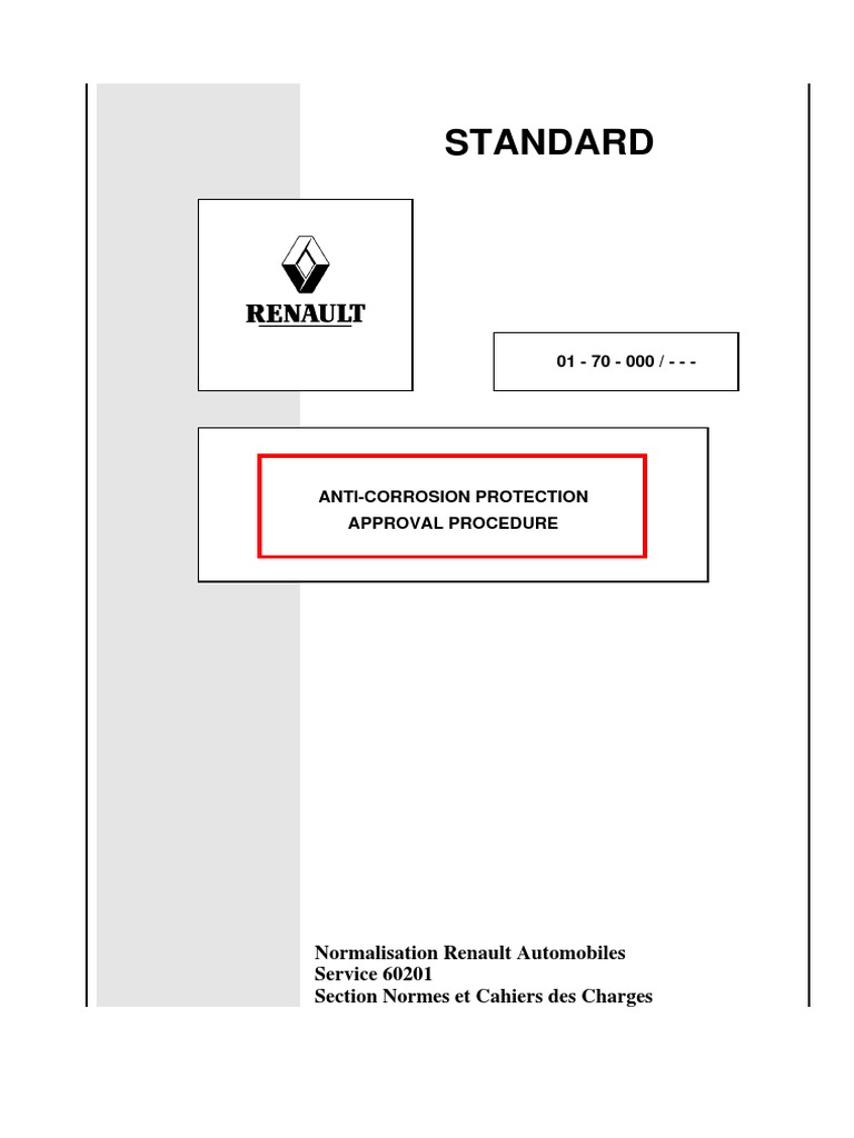 Standard: Normalisation Renault Automobiles Service 60201 Section Normes Et Cahiers Des Charges ...