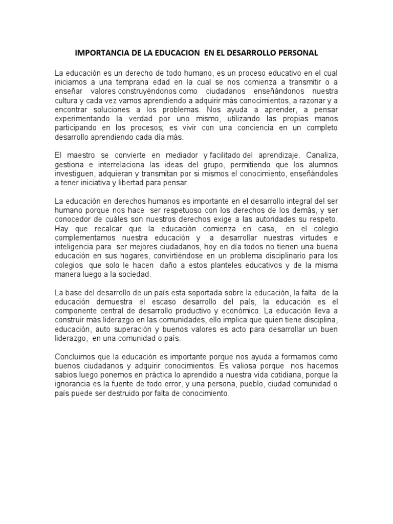 Importancia de La Educacion en El Desarrollo Personal | PDF