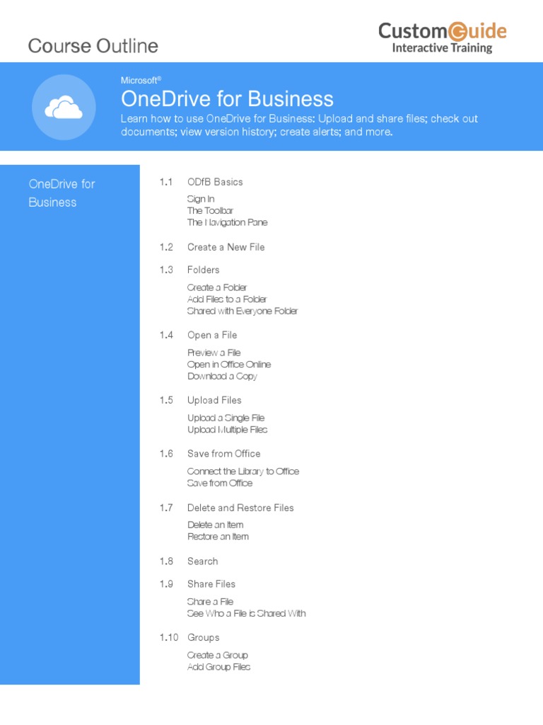 Onedrive For Business Course Outline | PDF