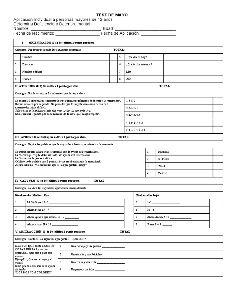 Test de Mayo: Evaluación Mental | PDF