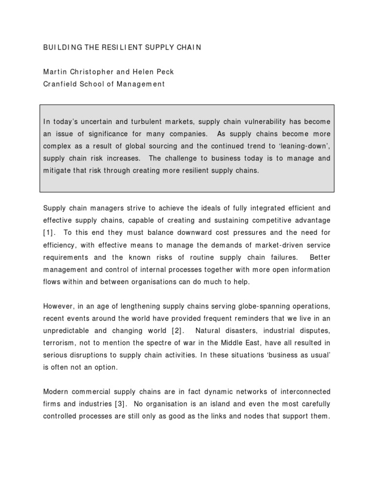 Building The Resilient Supply Chain | PDF | Supply Chain | Risk Management