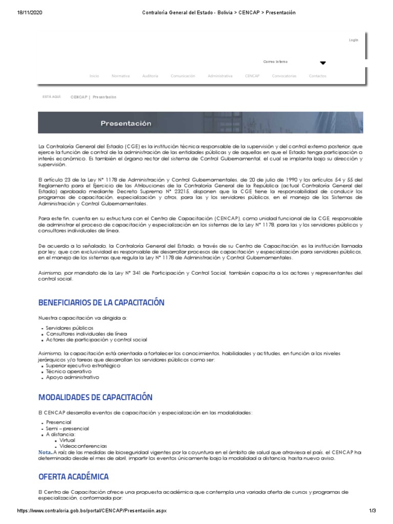 Contraloría General Del Estado - Bolivia - CENCAP - Presentación | PDF ...