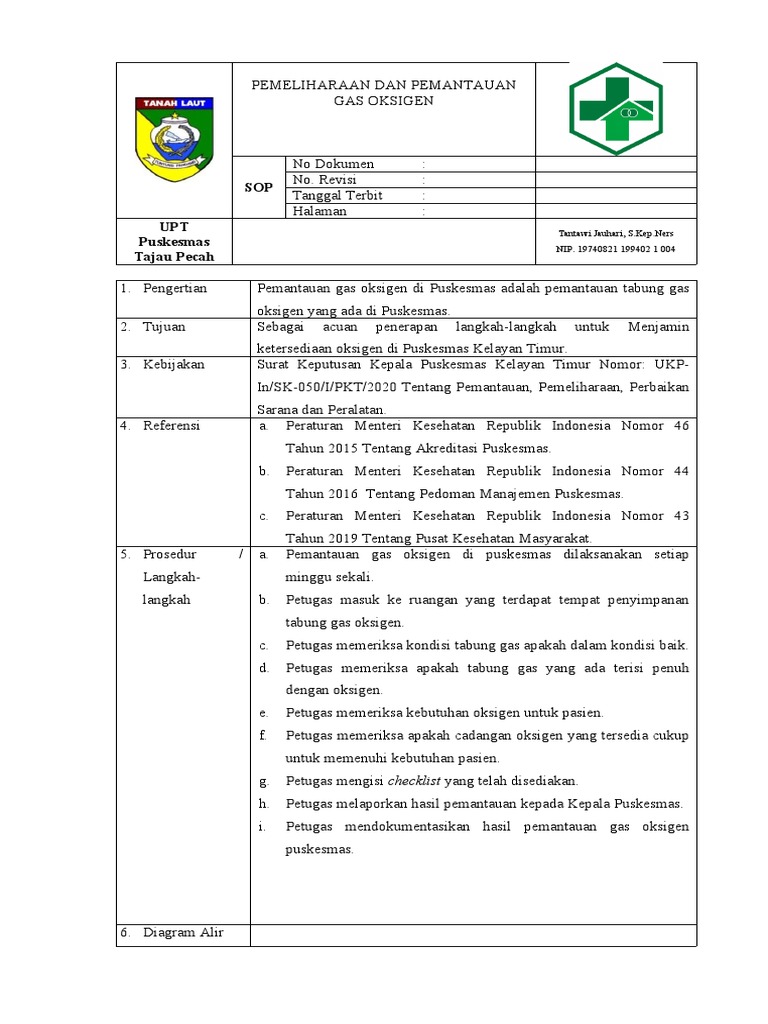 8.5.1 Ep 2 Sop Pemeliharaan Dan Pemantauan Gas Oksigen | PDF | Sains & Matematika