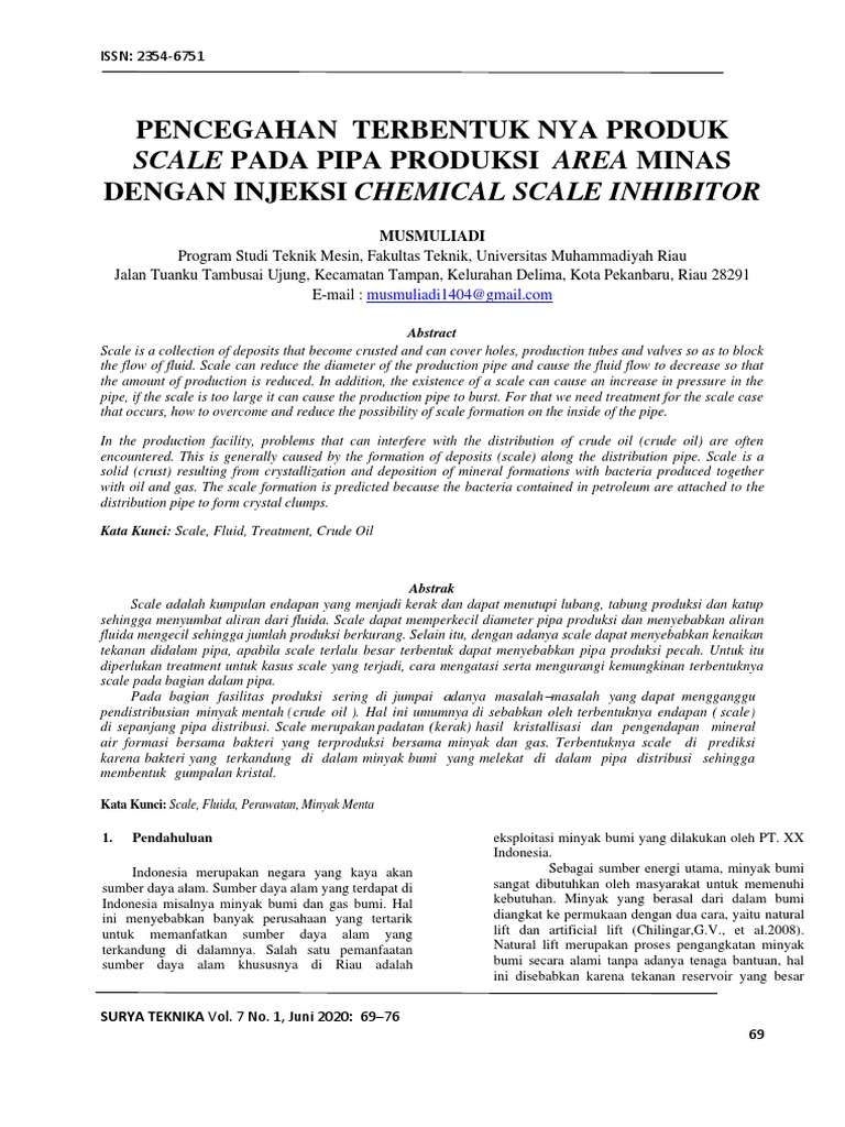 PENCEGAHAN TERBENTUKNYA SCALE PADA PIPA PRODUKSI MINYAK DENGAN INJEKSI CHEMICAL SCALE INHIBITOR ...