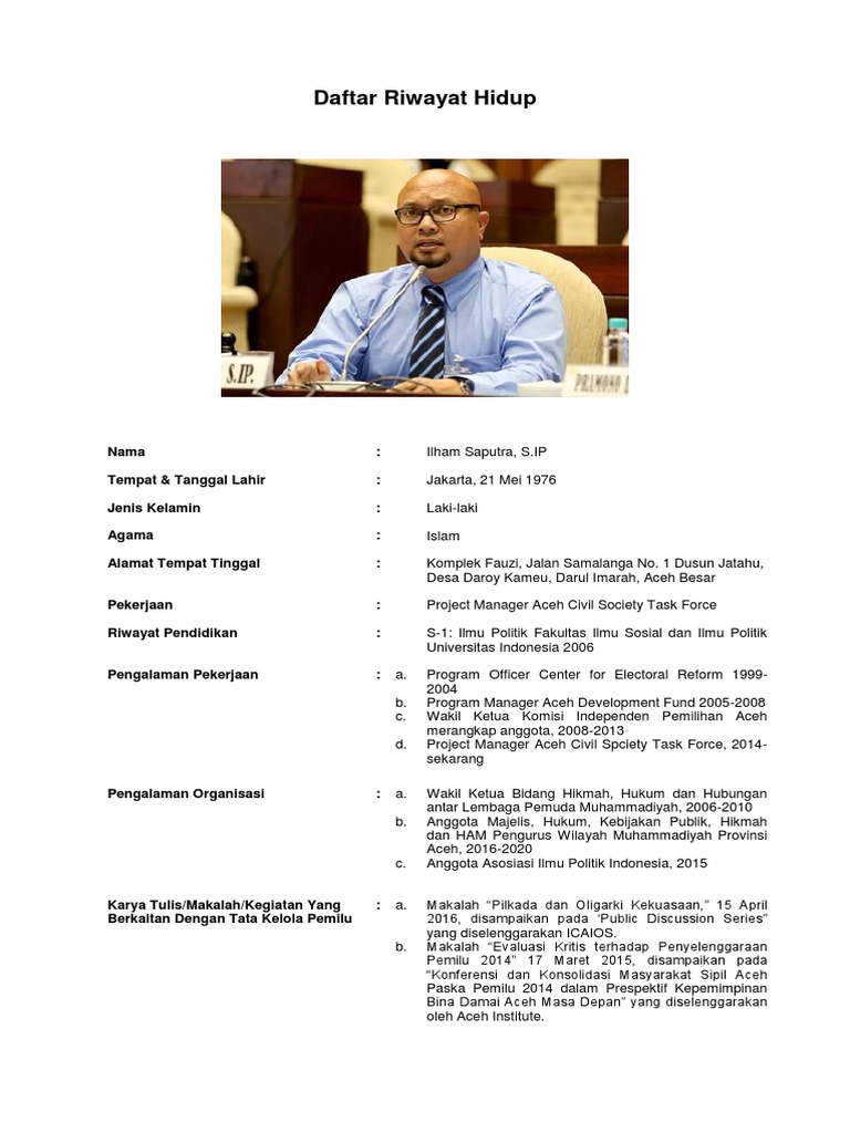 Daftar Riwayat Hidup Ilham Saputra | PDF