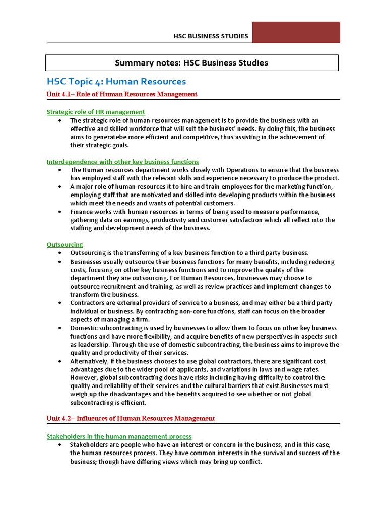 HSC - Notes (Human Resource Management) | PDF | Employment | Recruitment