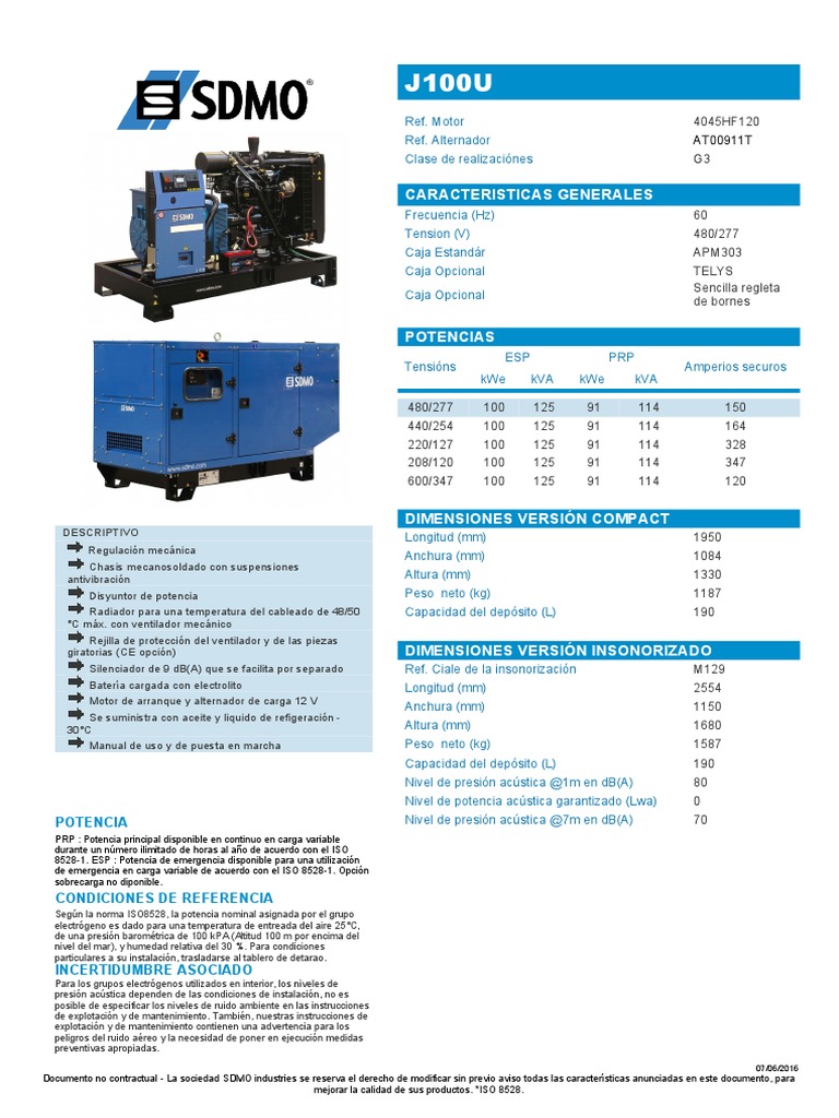 Ficha Tecnica Planta 125 Kva Sdmo | PDF | Factores humanos y ergonomía | Metrología
