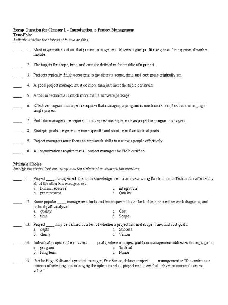 Recap Question For Chapter 1 | PDF | Project Management | Business Process