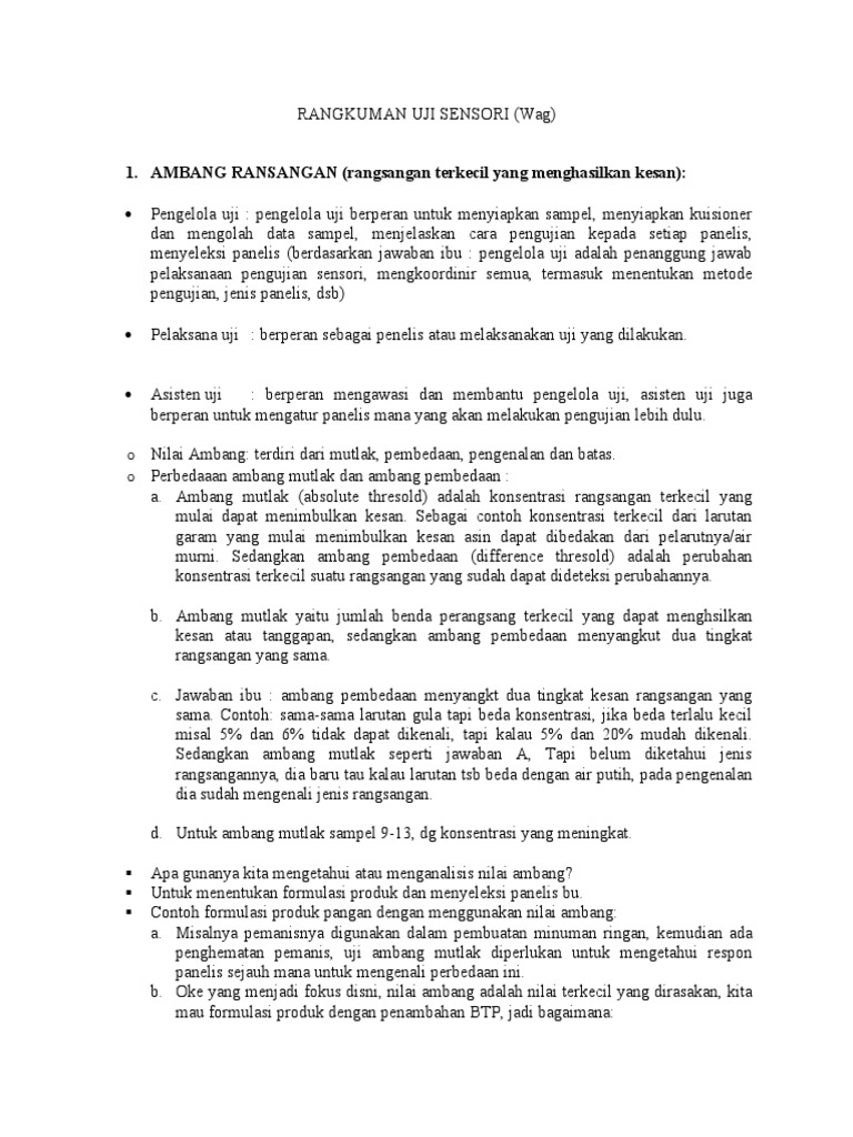 Rangkuman Uji Sensori | PDF