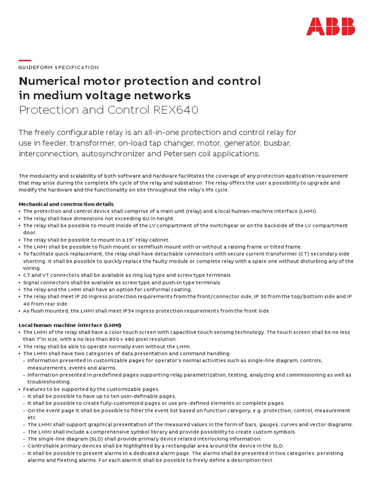 Protection and Control REX640 Motor 2NGA000428 ENa | PDF | Electric ...