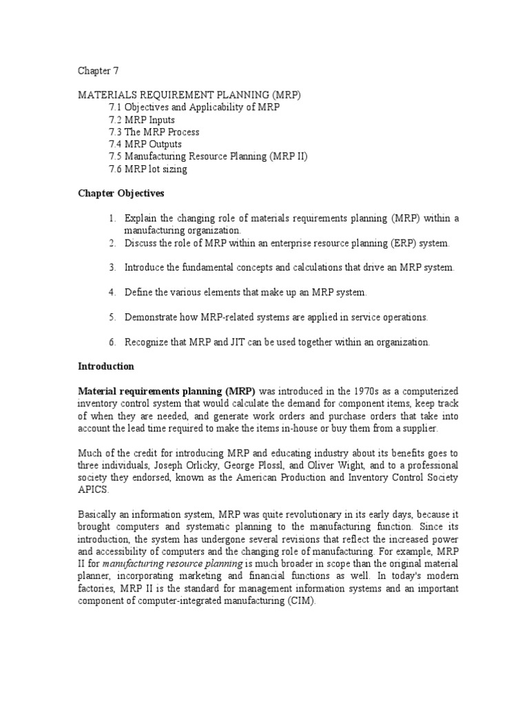 MRP Explained: Materials Requirement Planning Guide | PDF | Inventory ...