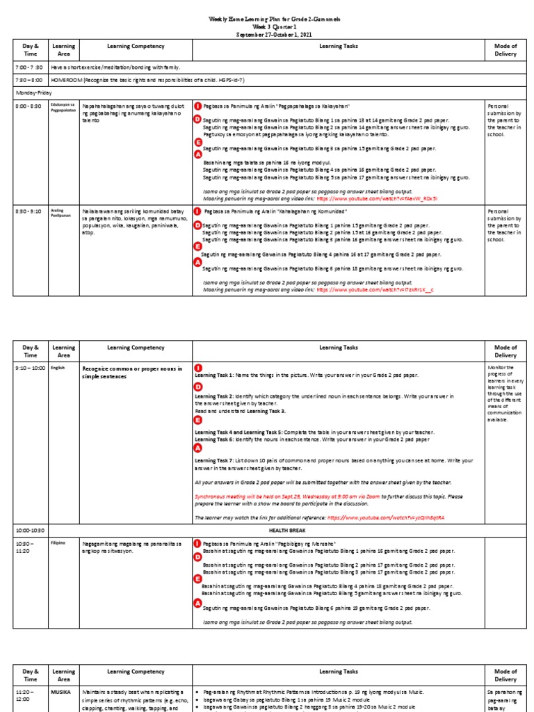 Grade 2 WHLP - Q1 - W3 | PDF