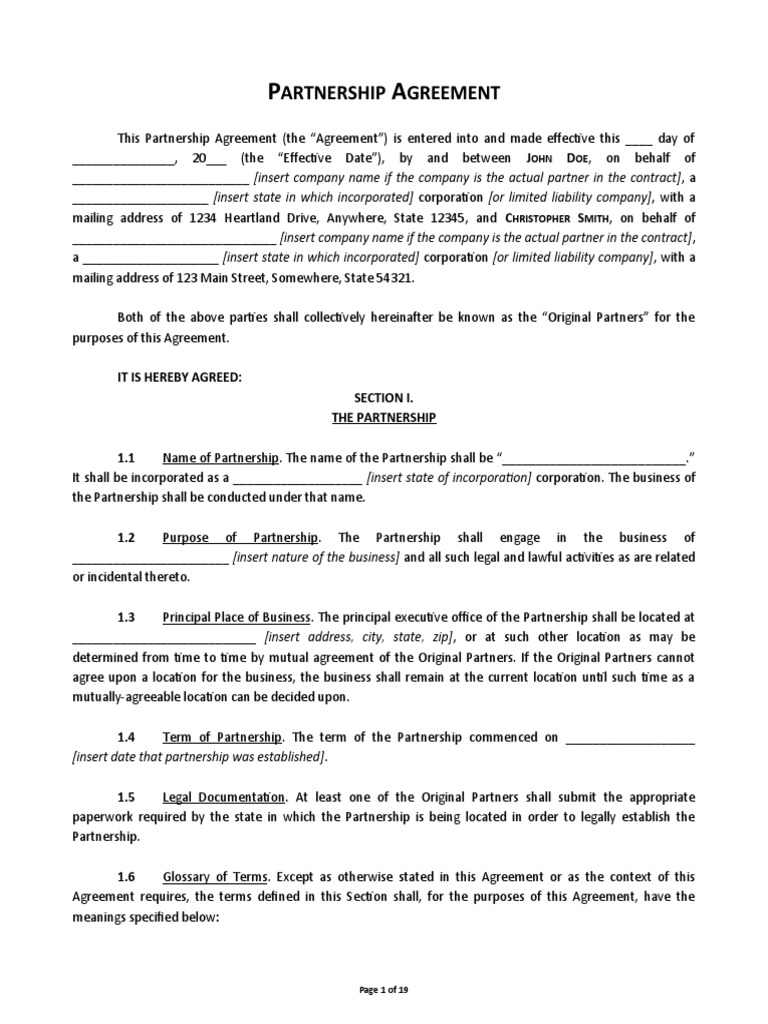 Partnership Agreement Contract Template | PDF | General Partnership ...