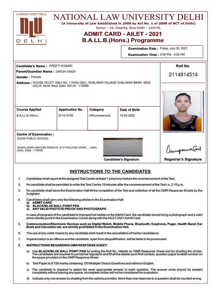 Candidate Hall Ticket | PDF | Test (Assessment)