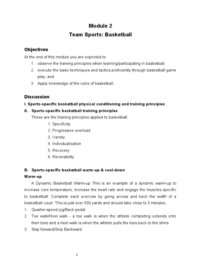 Team Sports: Basketball: Objectives | PDF | Games Of Physical Skill ...