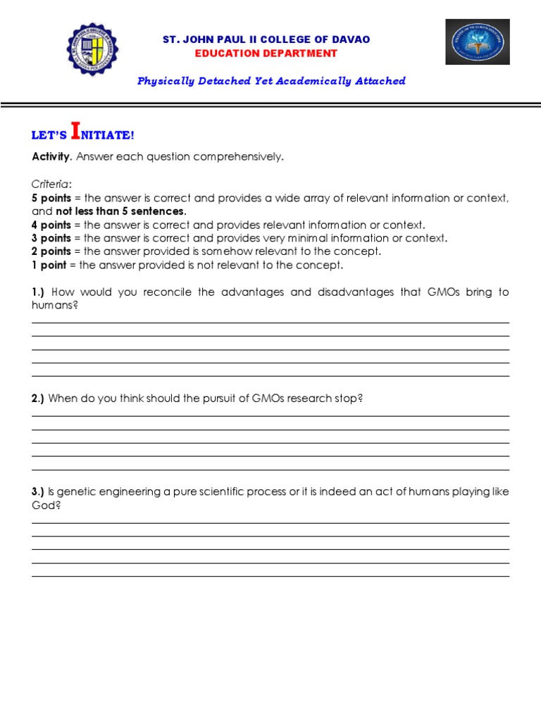 Midterm - Week 5 Lesson 5 Activities | PDF | Genetically Modified Organism | Genetic Engineering