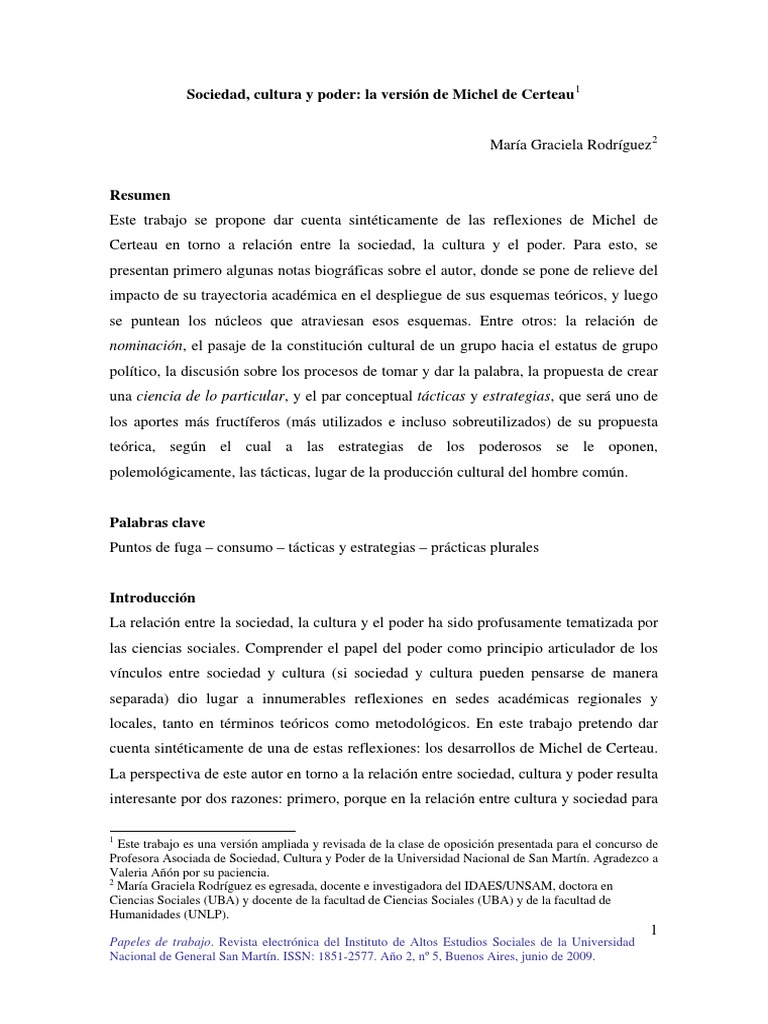 María Graciela Rodríguez - Sociedad, Cultura y Poder, La Versión de ...