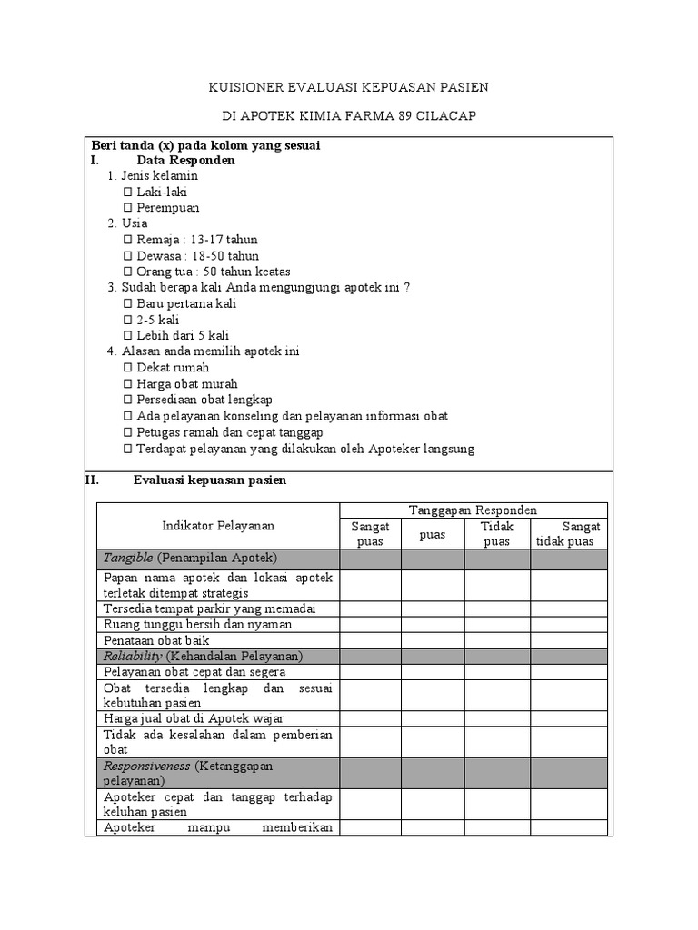 Kuisoner Evaluasi Kepuasaan Pelanggan | PDF