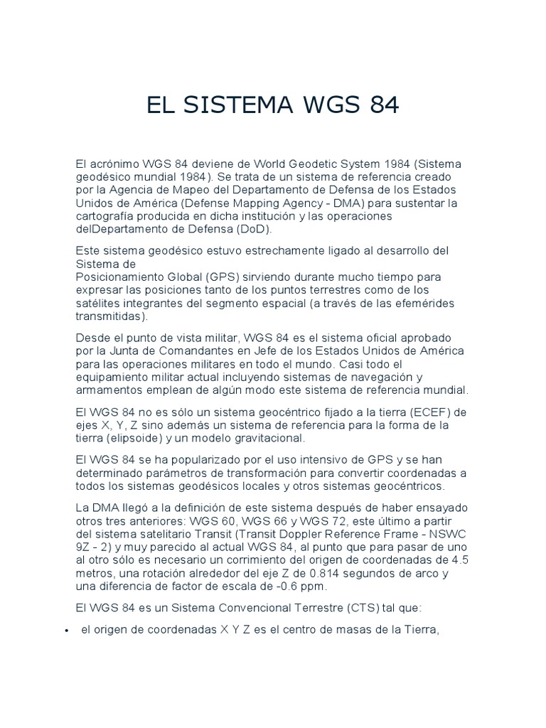 WGS 84 | PDF | Geodesia | Sistema de Posicionamiento Global