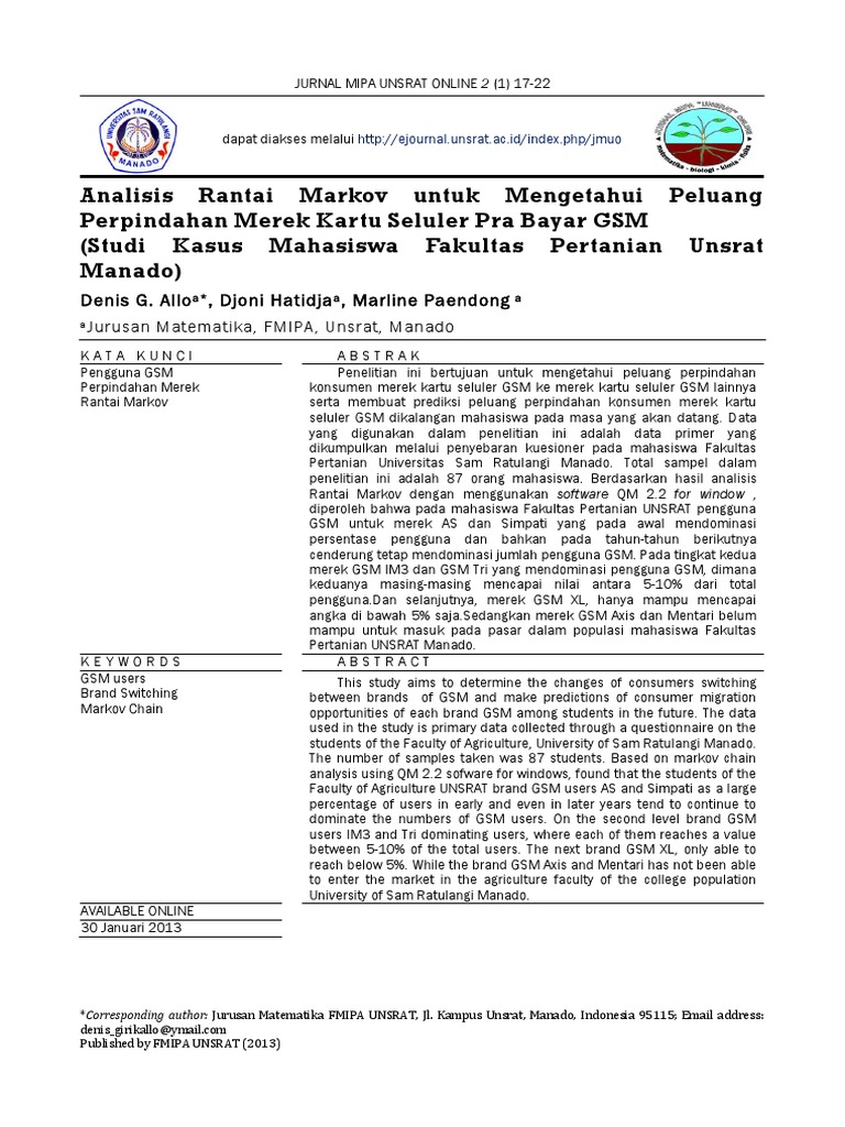 ID Analisis Rantai Markov Untuk Mengetahui | PDF