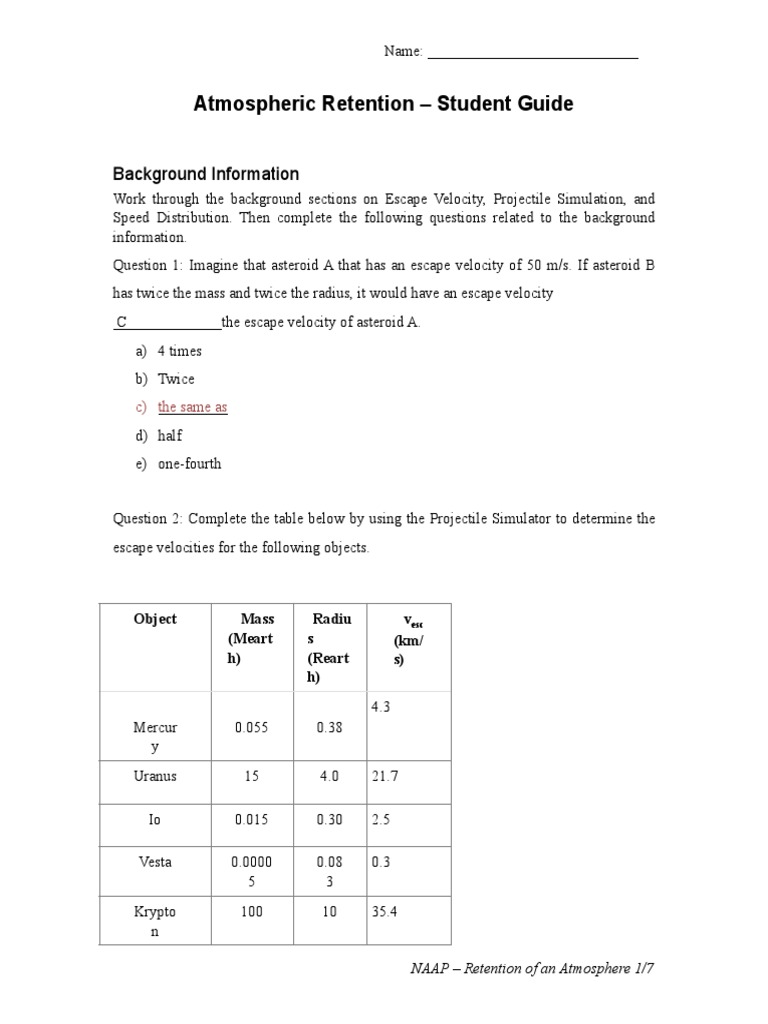 Lab 5 - Atmospheric Retention | PDF | Atmosphere | Gases