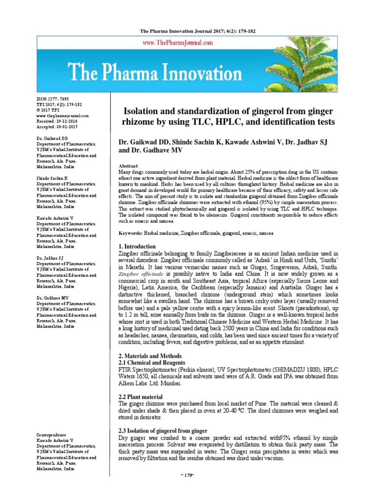 Isolation and Standardization of Gingerol From Ginger Rhizome by Using ...