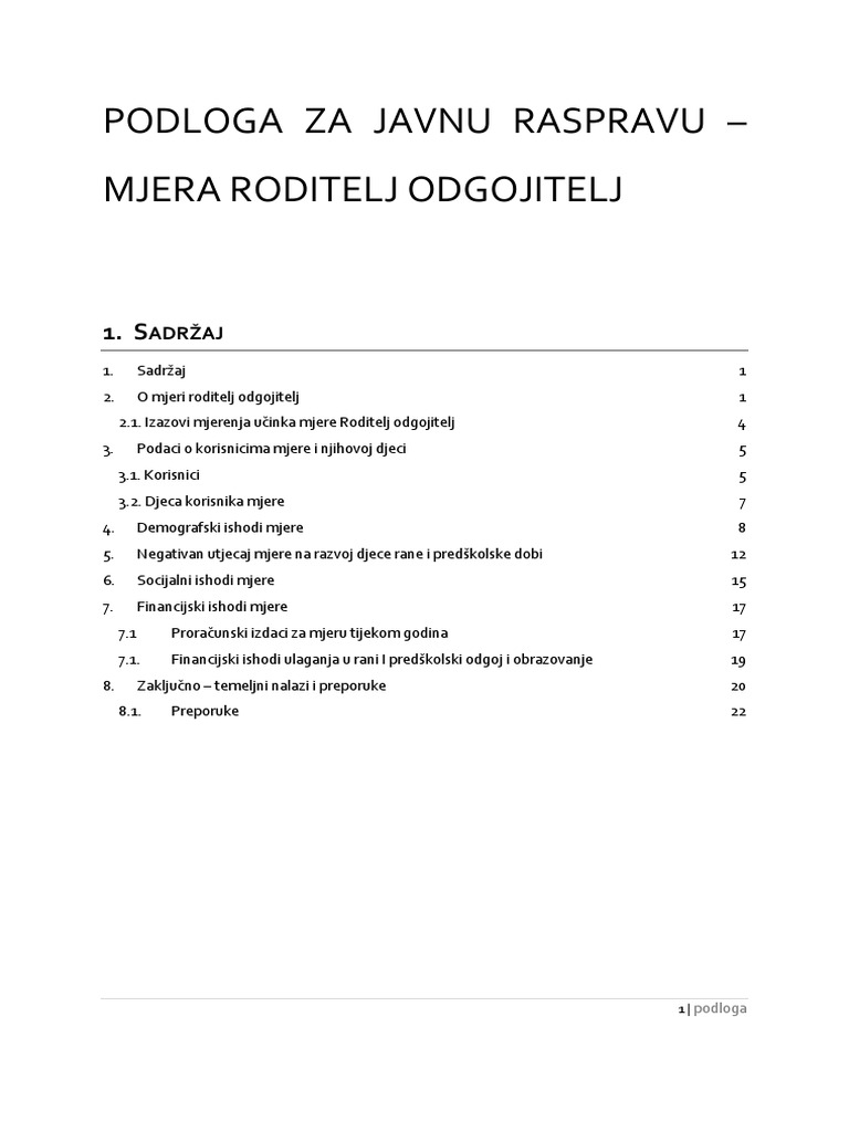 Podloga Za Javnu Raspravu - Mjera Roditelj Odgojitelj | PDF
