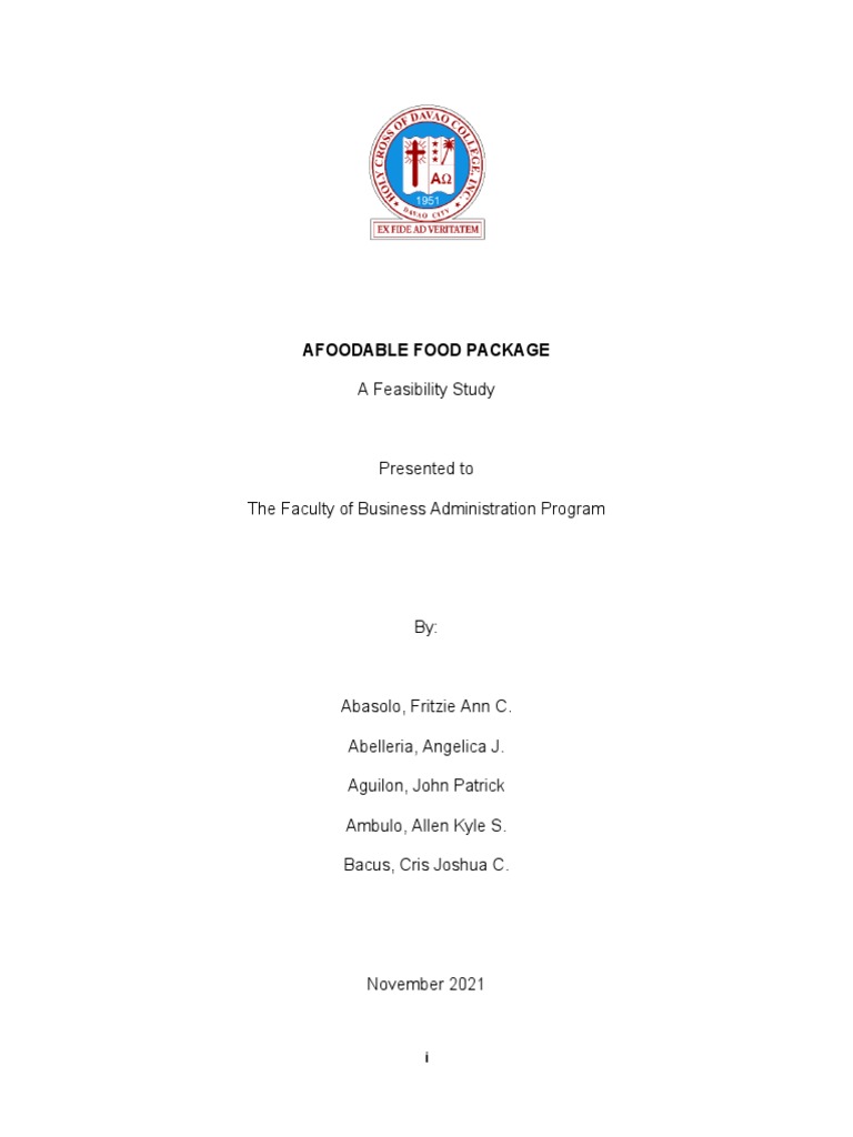 A Feasibility Study: Afoodable Food Package | PDF | Marketing | Menu