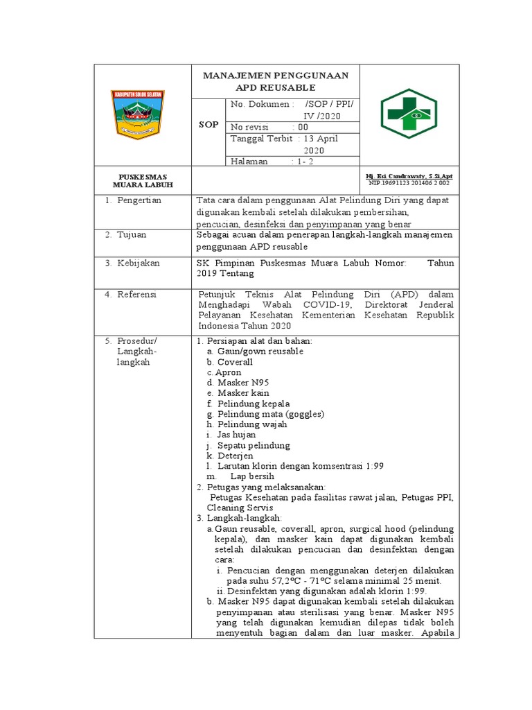 SOP APD Reusable Puskesmas | PDF | Griya & Taman | Sains & Matematika