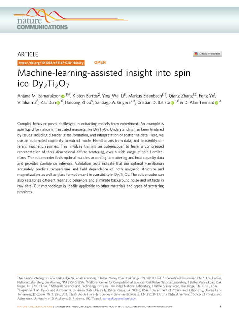 Machine-Learning-Assisted Insight Into Spin Ice Dy Ti O: Article | Descargar gratis PDF | Spin ...